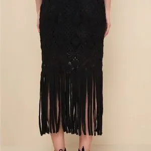Lulus | Skirts | Enviable Summer Black Crochet Fringe Midi Skirt | Poshmark